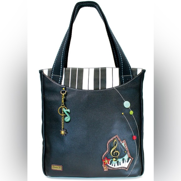 Chala | Bags | Chala Black Piano Striped Zip Tote Bag Purse With Bag ...